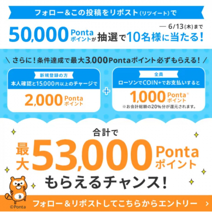 Pontaポイント5万ポイントを10名様にプレゼント【〆切2024年06月13日】 エアウォレット